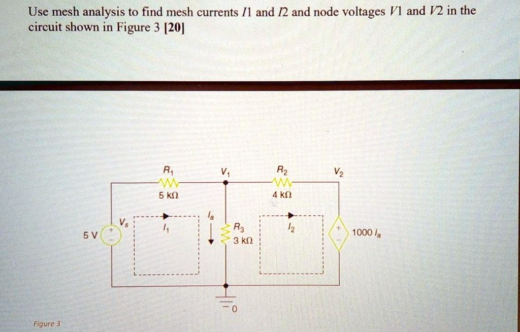 Use mesh analysis to find mesh currents I1 and I2 and node voltages V1 and V2 in the circuit ...