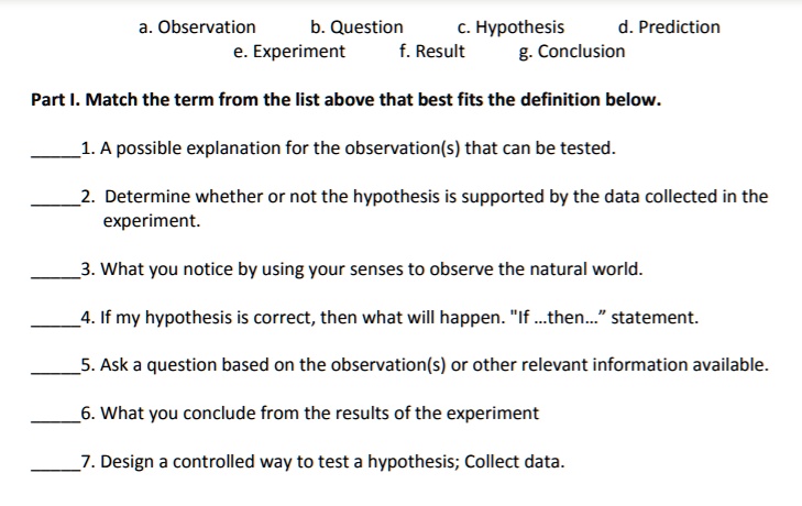 SOLVED: Observation, Question, Hypothesis, Prediction, Experiment ...