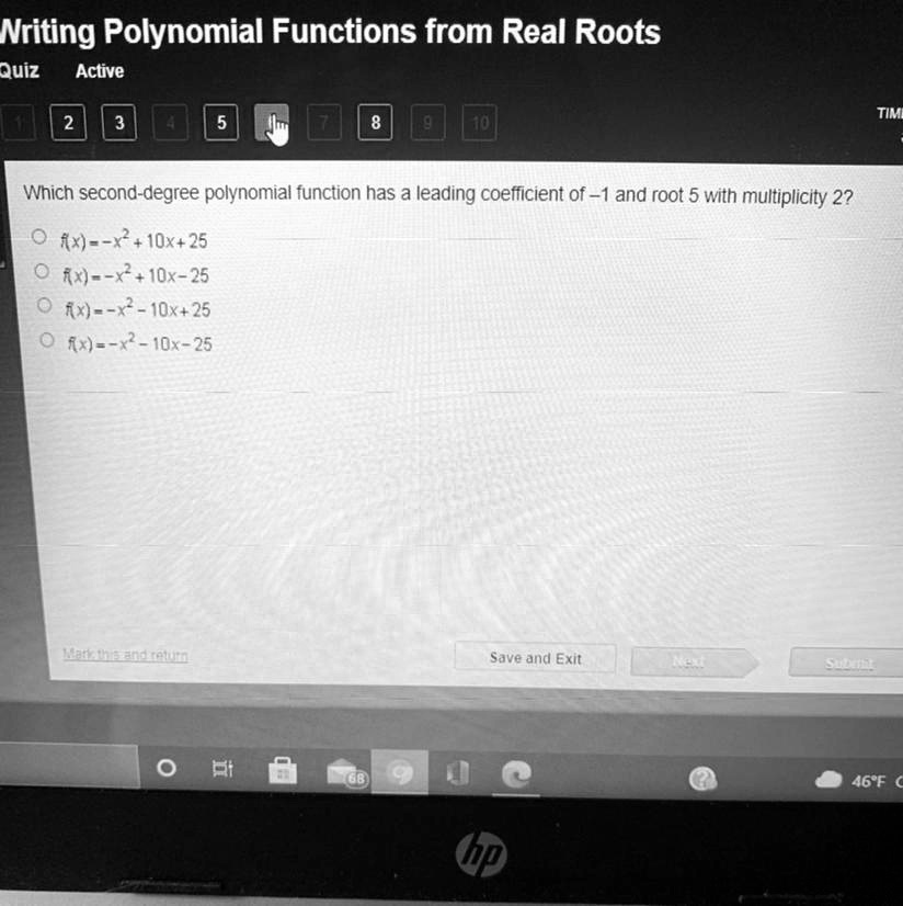SOLVED: Which second-degree polynomial function has a leading ...