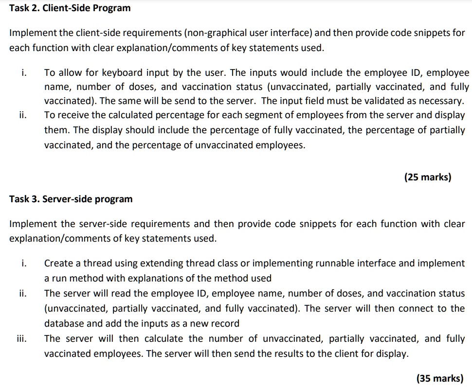 task 2 client side program implement the client side requirements non graphical user interface ...