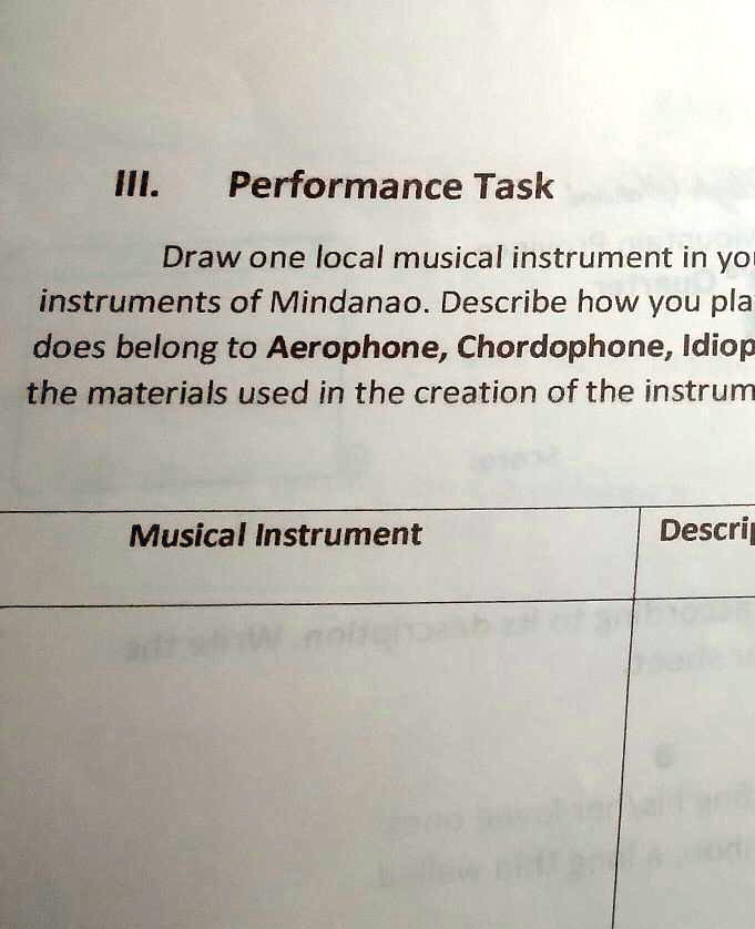 SOLVED: Draw the musical instrument III: Performance Task Draw one ...