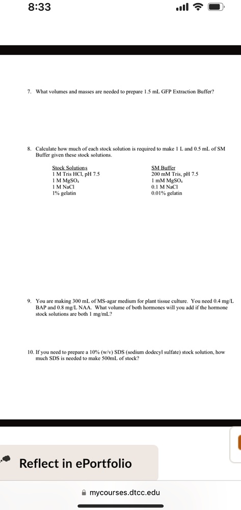 how would you prepare 200ml of 50mm tris buffer ph74 using the stock solution made in question 1 ...