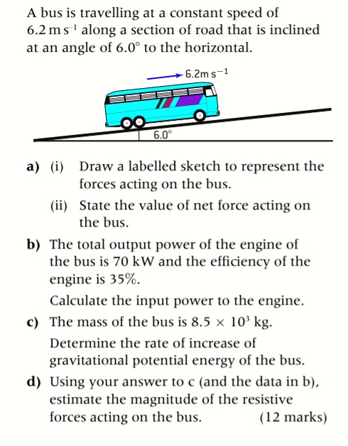 A bus is travelling at a constant speed of 6.2 m s?¹ along a section of ...