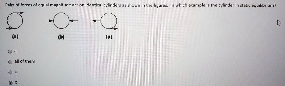 Pairs of forces of equal magnitude act on identical cylinders as shown ...