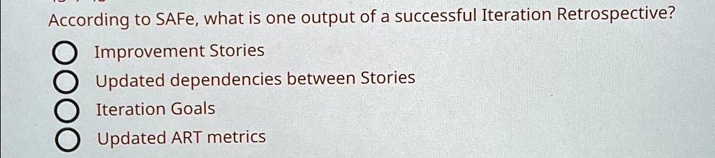 SOLVED: According to SAFe, what is one output of a successful Iteration ...