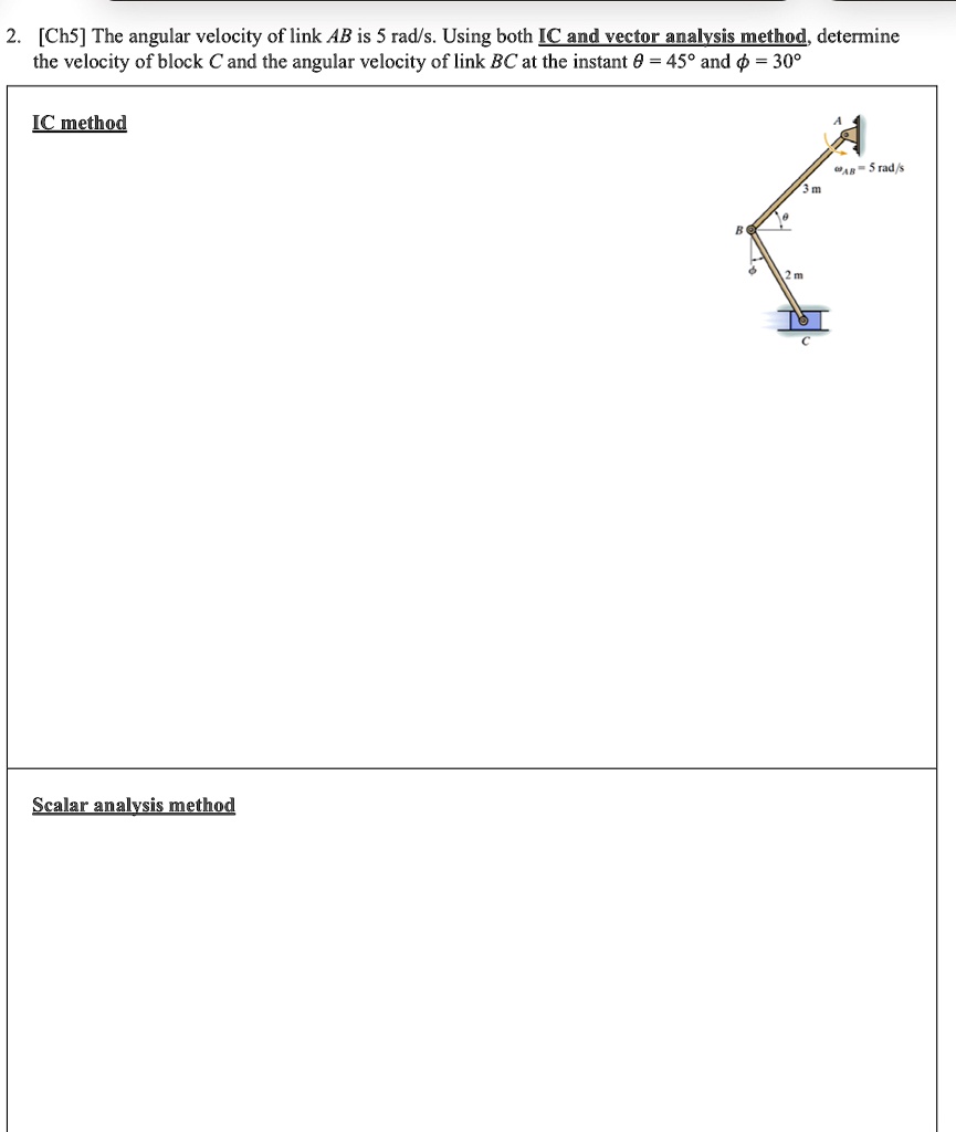 SOLVED: the velocity of block C and the angular velocity of link BC at the instant heta =45deg ...