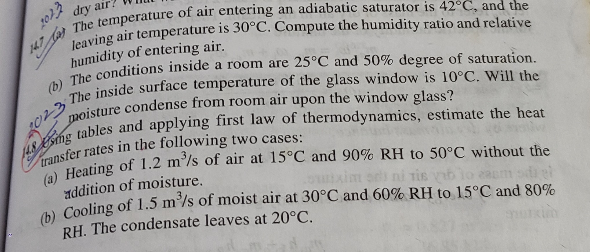 (a) The temperature of air entering an adiabatic saturator is 42^∘C ...