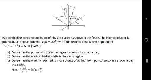 SOLVED: Two conducting cones extending to infinity are placed as shown ...
