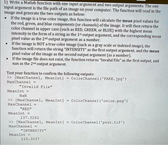Solved Write A Matlab Function With One Input Argument And Two Output Arguments The One Input