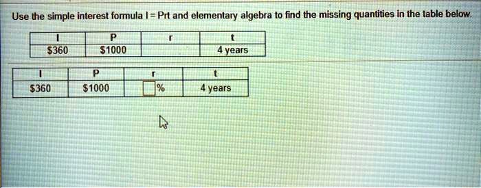 use the simple interest formula prt and elementary algebra to find the ...