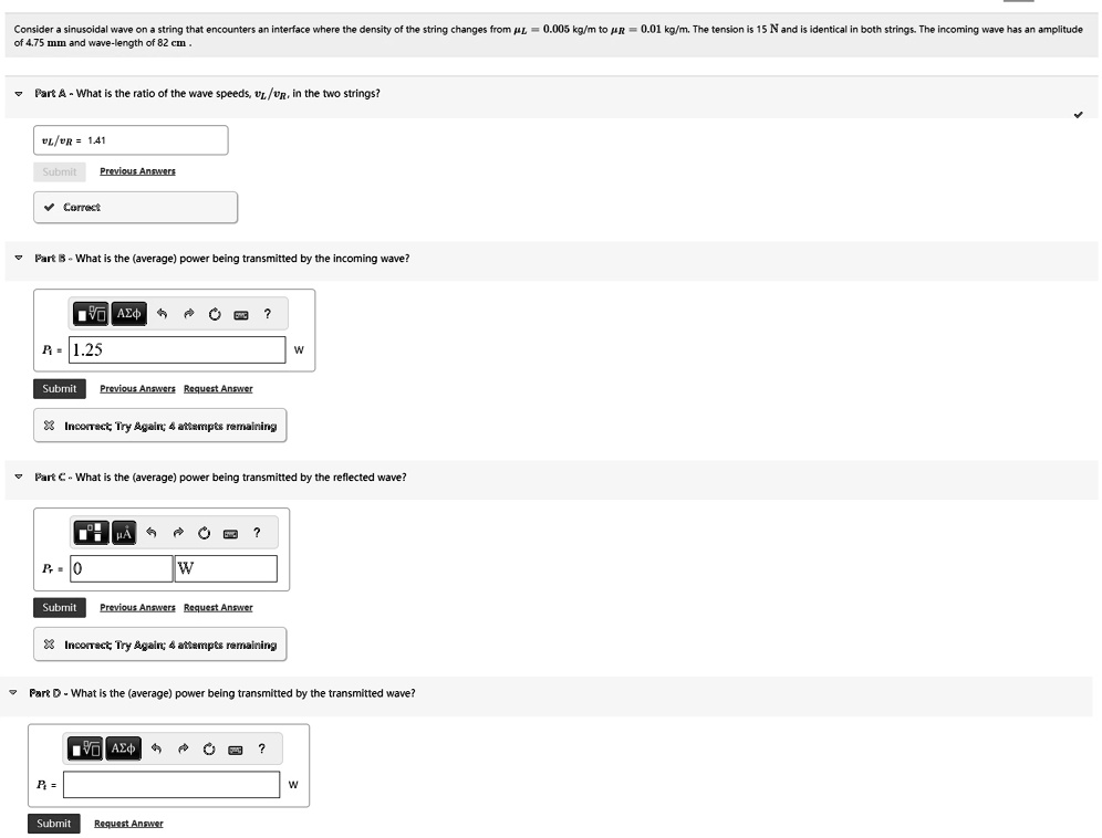 SOLVED: Consider a sinusoidal wave on a string that encounters an ...