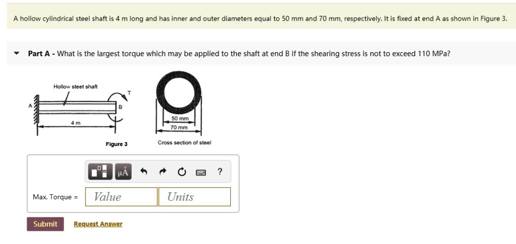 SOLVED: A hollow cylindrical steel shaft is 4 m long and has inner and ...