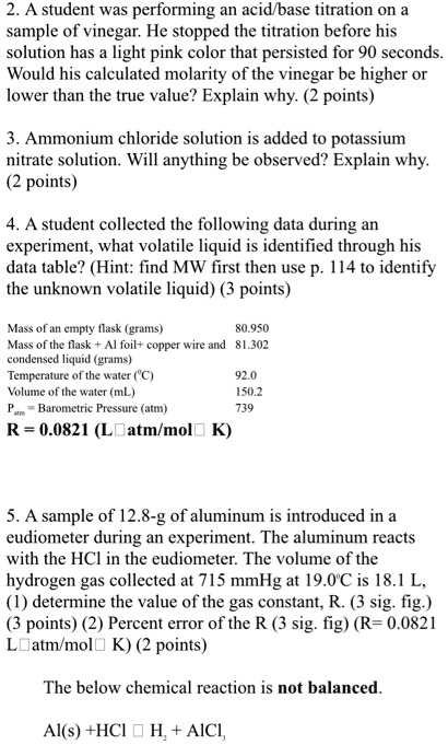 2 a student was performing an acidbase titration on sample of vinegar ...