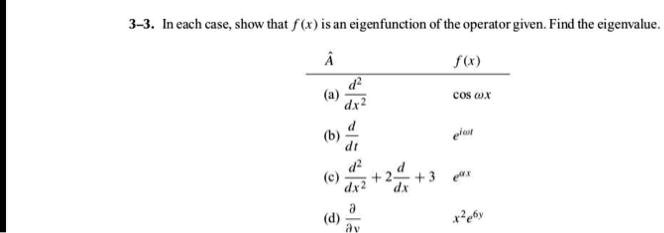 Solved 3 3 In Each Case Show That Fx Is An Eigenfunction Of The Given Operator Find The