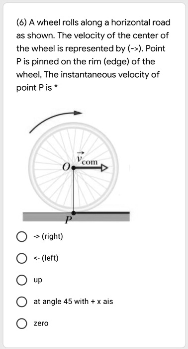SOLVED: (6) A wheel rolls along a horizontal road as shown: The ...