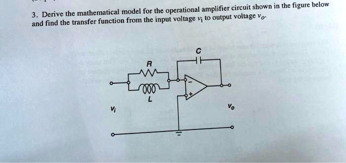 3. Derive the mathematical model for the operational amplifier circuit shown in the figure below ...