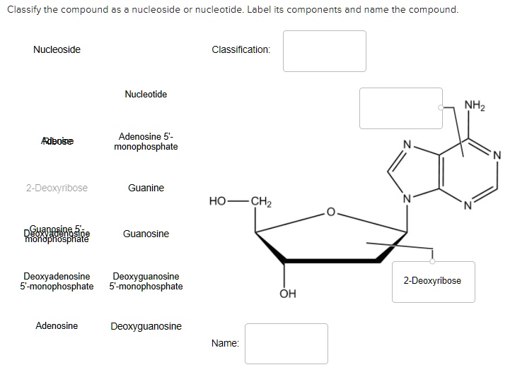 SOLVED: Classify the compound a5 nucleoside or nucleotide. Label its components and name the ...