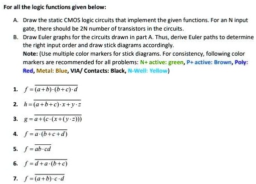 For all the logic functions given below: A. Draw the static CMOS logic ...