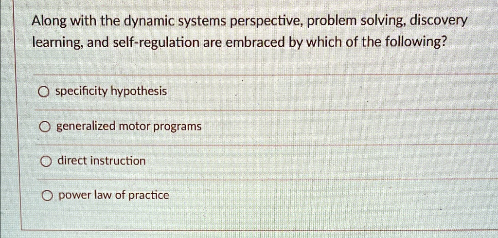 Along with the dynamic systems perspective, problem solving,...