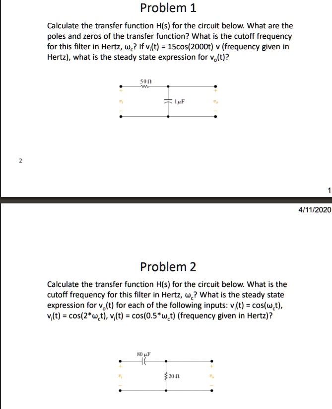 Problem 1 Calculate the transfer function H(s) for the circuit below ...