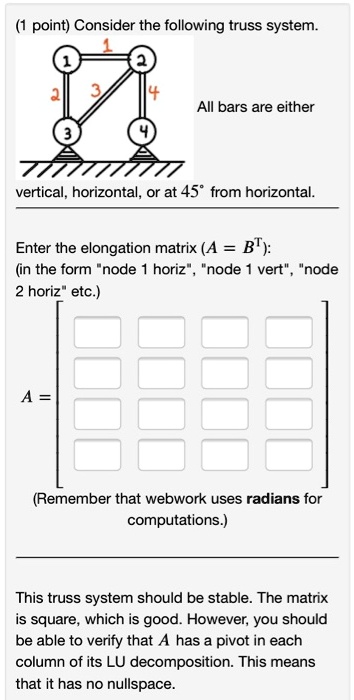 point consider the following truss system all bars are either vertical ...
