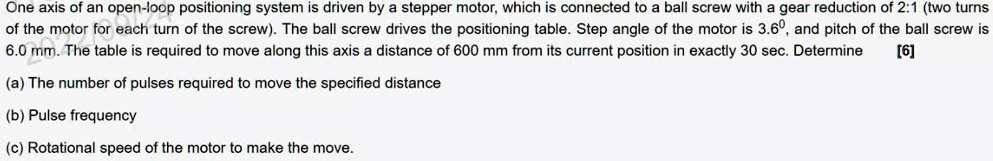 Solved One Axis Of An Open Loop Positioning System Is Driven By A Stepper Motor Which Is