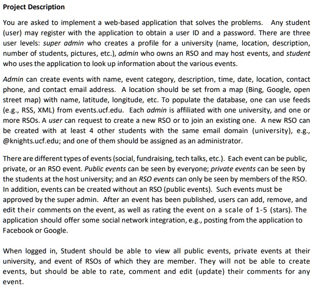 Project Description You are asked to implement a web-based application that solves the problems ...