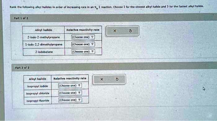 Please help. Thank you. Rank the following alkyl halides in order of ...