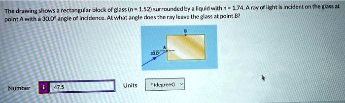 SOLVED: The drawing shows a rectangular block of glass with n=1.52 ...