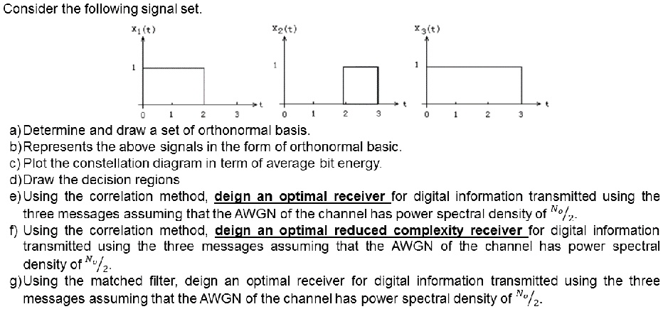 SOLVED: Consider the following signal set: a) Determine and draw a set of orthonormal basis. b ...