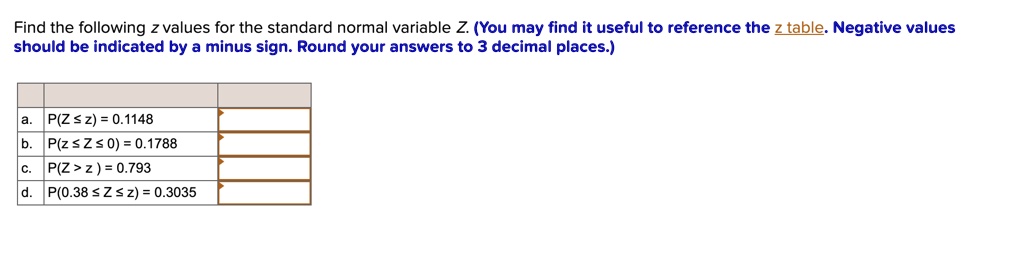 SOLVED:Find the following z values for the standard normal variable Z (You may find it useful to ...