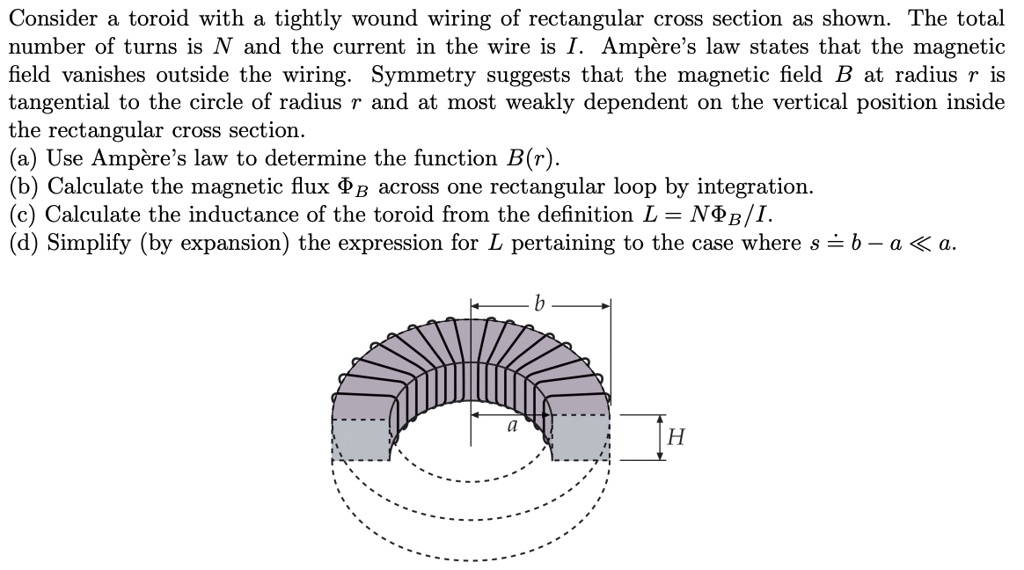 Consider a toroid with a tightly wound wiring of rectangular cross ...