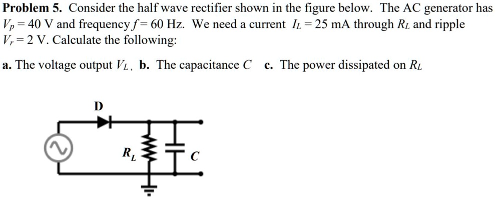 SOLVED: Problem 5. Consider the half-wave rectifier shown in the figure below. The AC generator ...