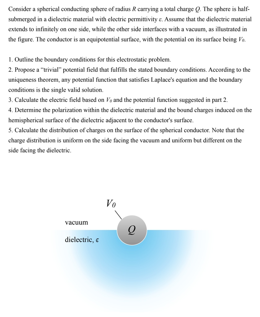consider a spherical conducting sphere of radius r carrying a total charge o the sphere is half ...