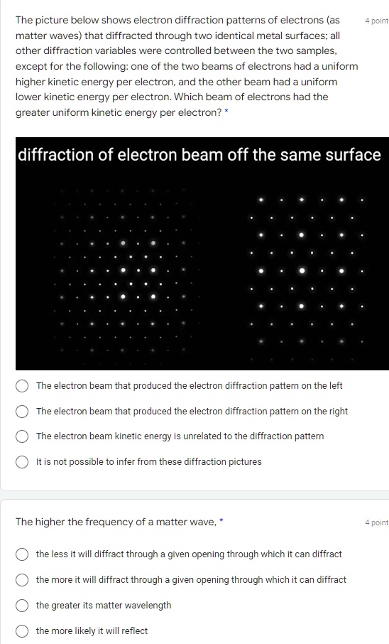 The picture below shows electron diffraction patterns of...