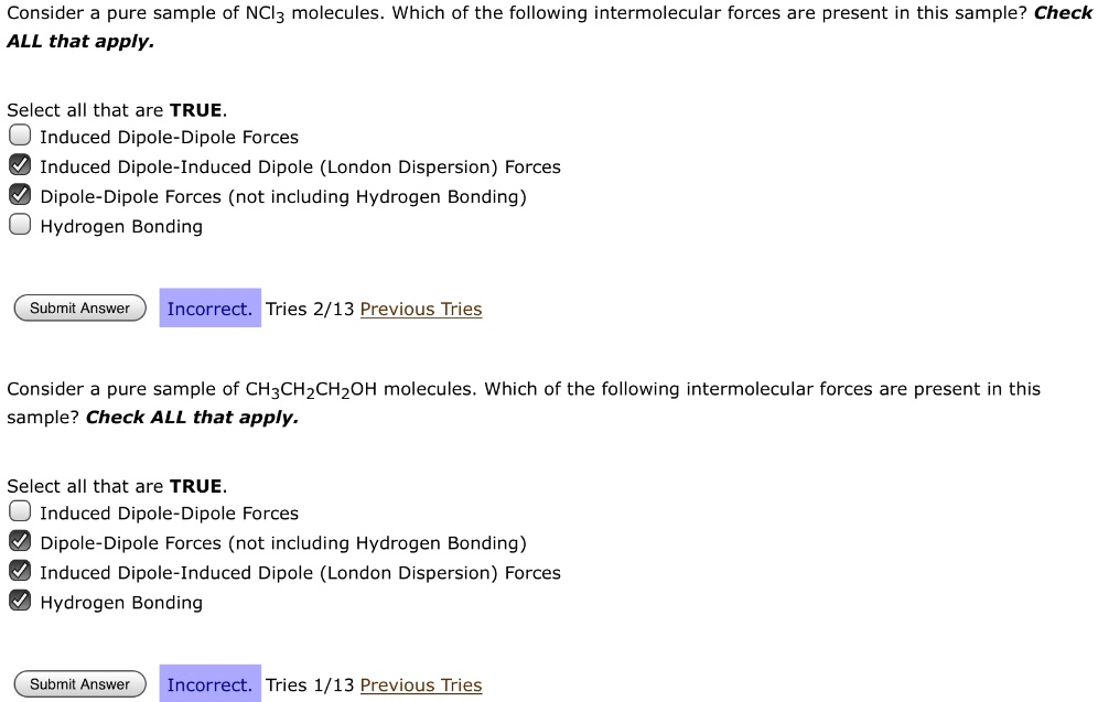 SOLVED: Consider a pure sample of NClg molecules Which of the following ...