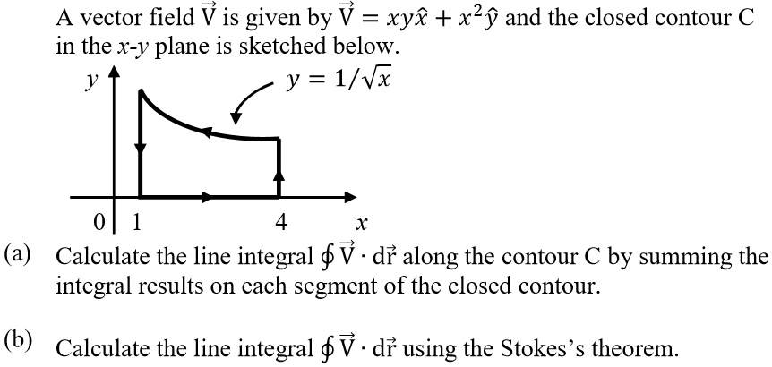 SOLVED: A vector field V is given by V = xyx + x2y and the closed ...