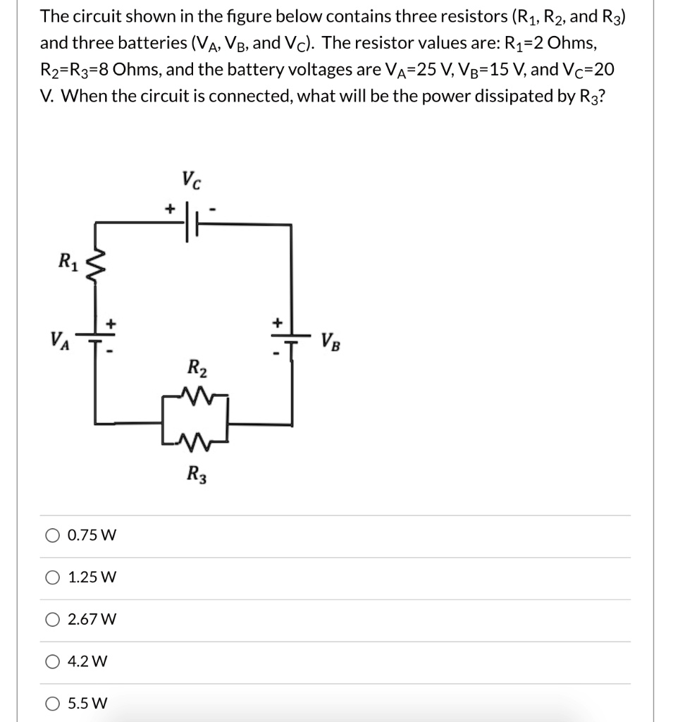SOLVED: The circuit shown in the figure below contains three resistors (R1, Rz, and R3) and ...