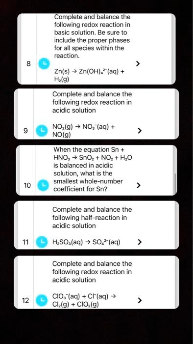 SOLVED: Complete and balance the following redox reaction in basic solution. Be sure to include ...