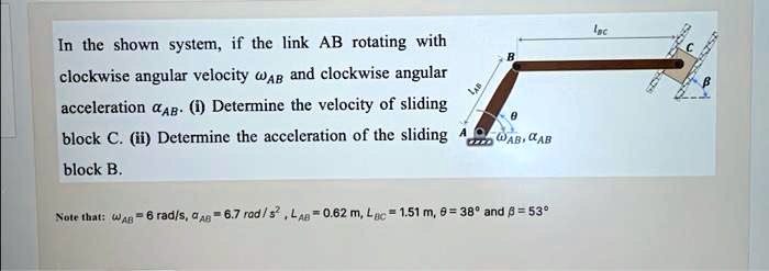 SOLVED: In the shown system, if the link AB is rotating with clockwise angular velocity WA and ...