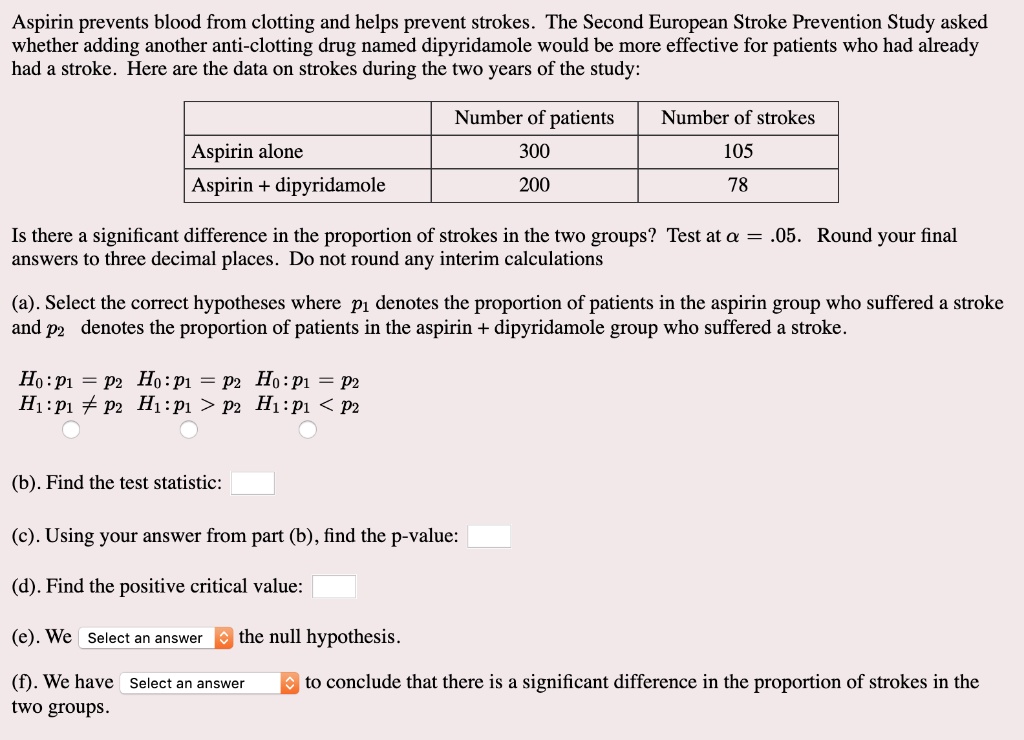 Aspirin prevents blood from clotting and helps prevent strokes. The Second European Stroke ...