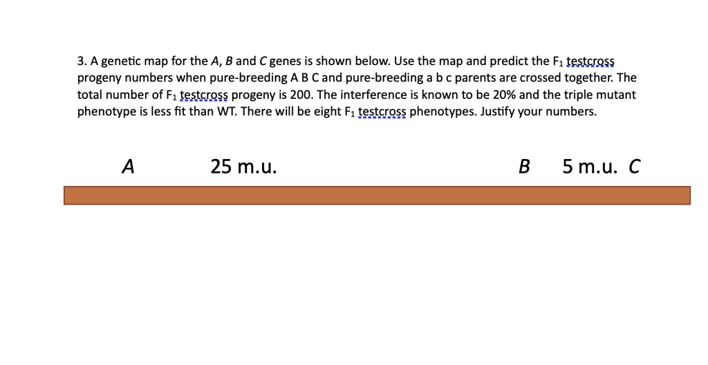 3. A genetic map for the A, B and C genes is shown below. Use the map ...