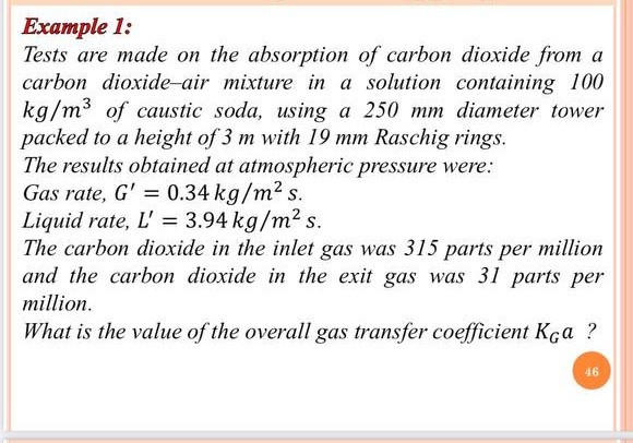 example 1 tests are made on the absorption of carbon dioxide from a ...