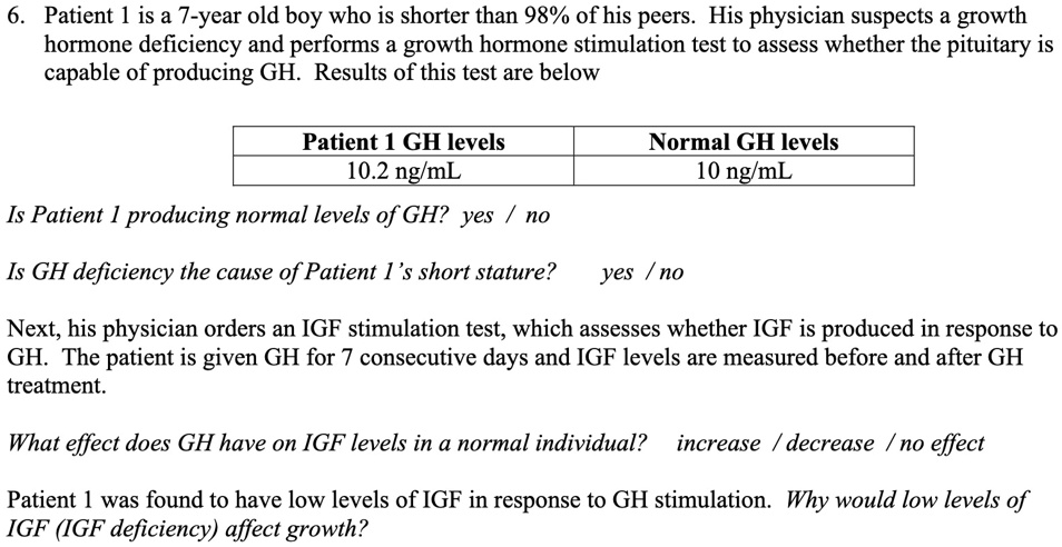 SOLVED: Patient 1 is a 7-year-old boy who is shorter than 98% of his ...