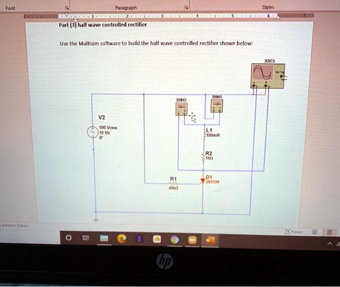 Part (3) half wave controlled rectifier Use the Multisim software to build the half wave ...