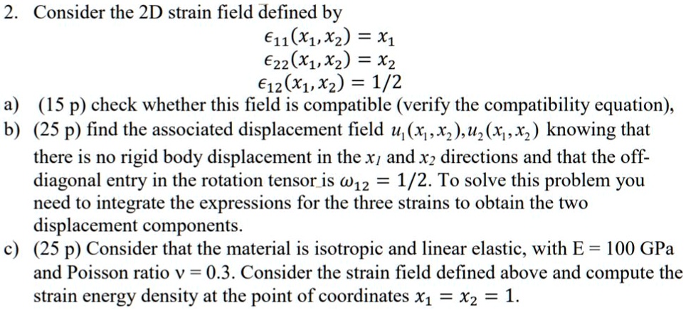 2. Consider the 2D strain field defined by ϵ11(x1, x2)
