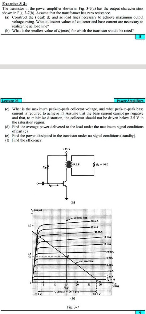 Exercise 3-3: The transistor in the power amplifier shown in Fig 3-7(a ...