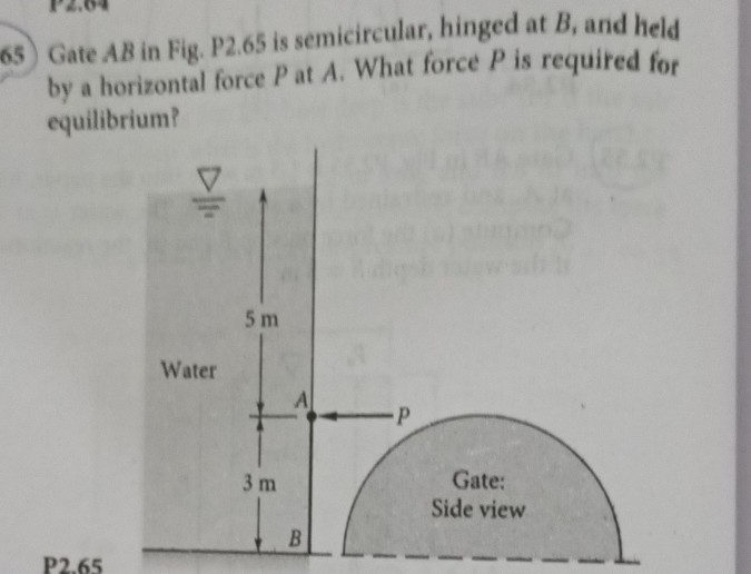 65 Gate A B in Fig. P2.65 is semicircular, hinged at B, and held by a ...