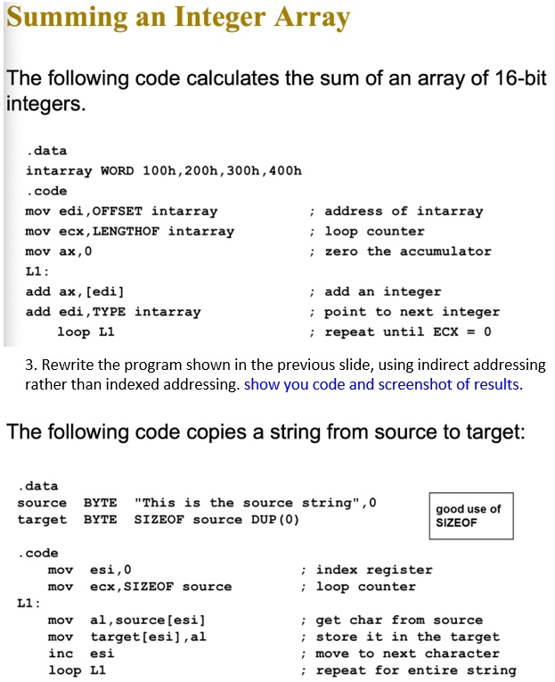 Solved Title Summing An Integer Array The Following Code Calculates The Sum Of An Array Of 16 0850