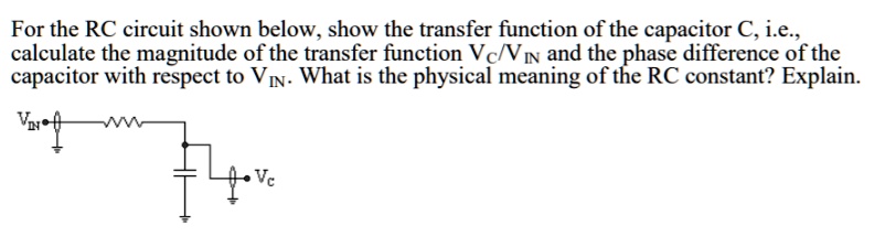 SOLVED: For the RC circuit shown below, show the transfer function of ...